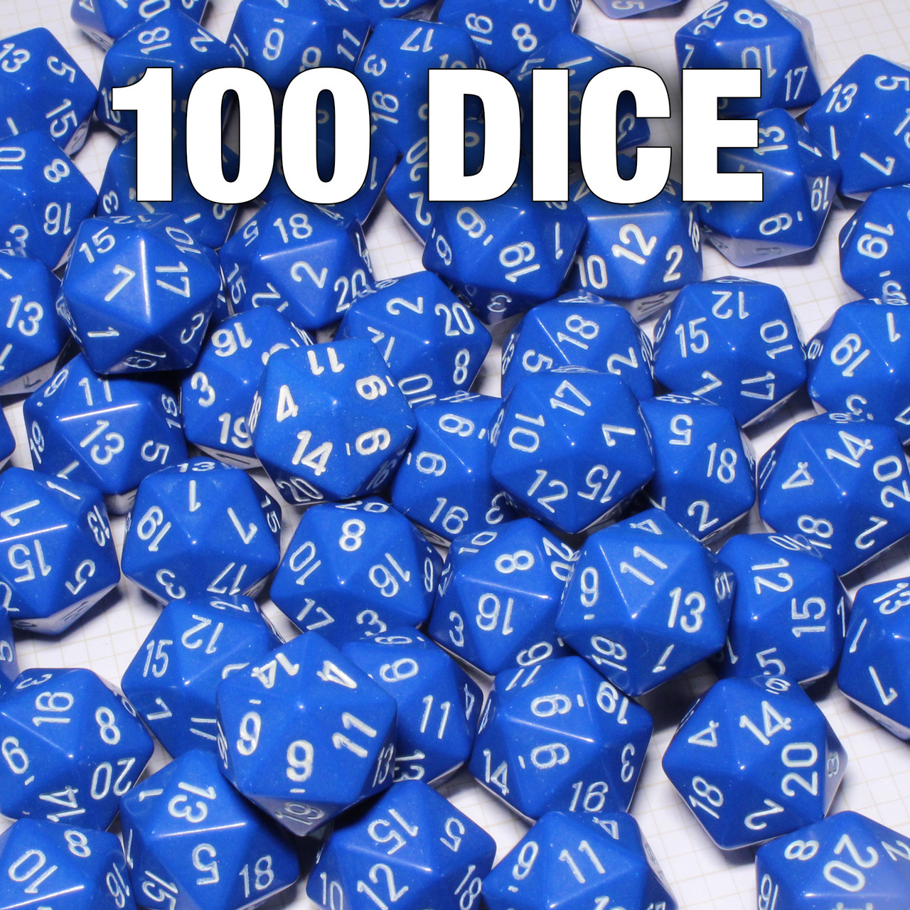 Set of 100 20-sided Opaque Blue Dice | Dice Game Depot