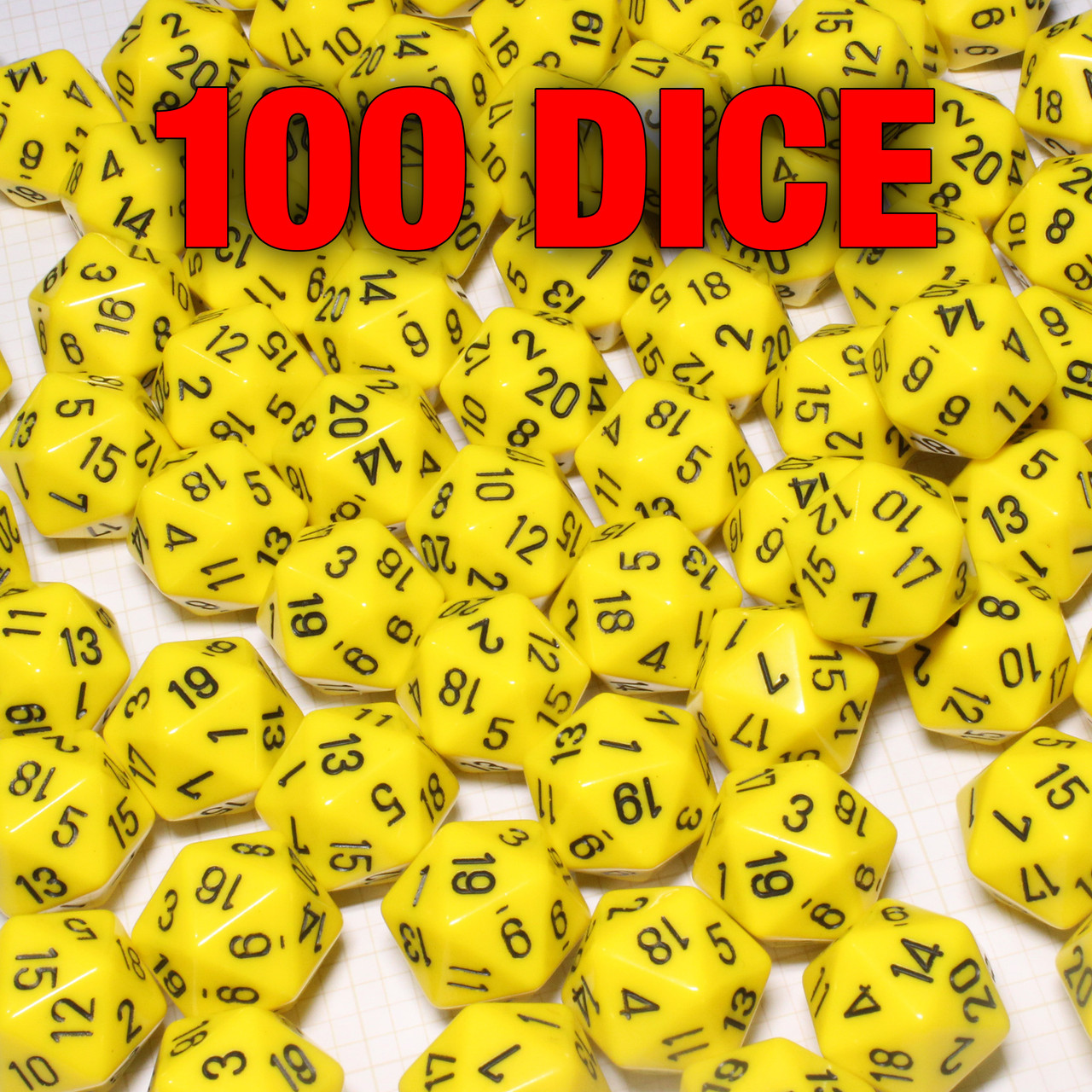 Set of 100 20-sided Opaque Yellow Dice | Dice Game Depot
