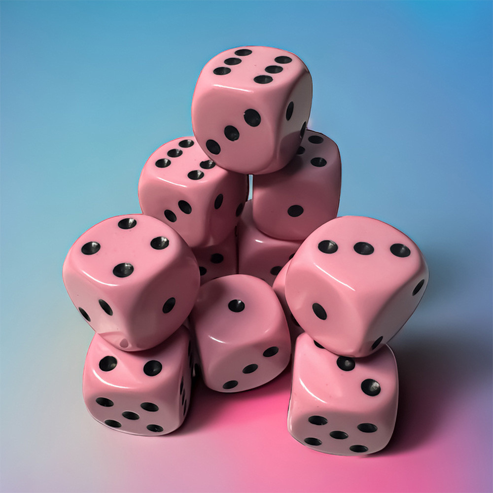 Chessex 16mm Opaque Pastel Pink Dice - Set of 12 | Dice Game Depot