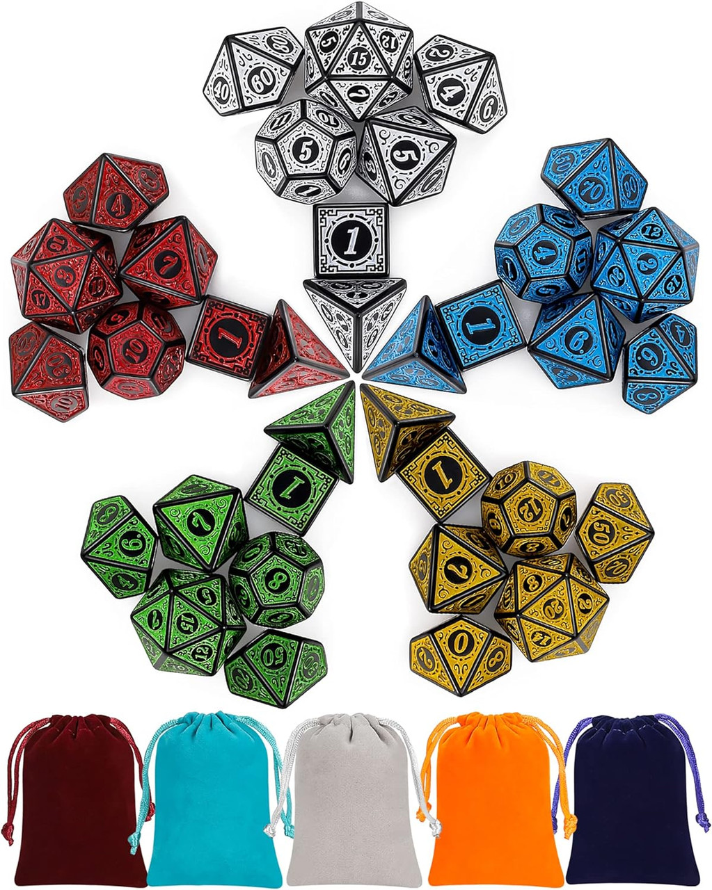 DnD Dice Set Retro Value Pack - 5 Sets with 5 Bags | Dice Game Depot