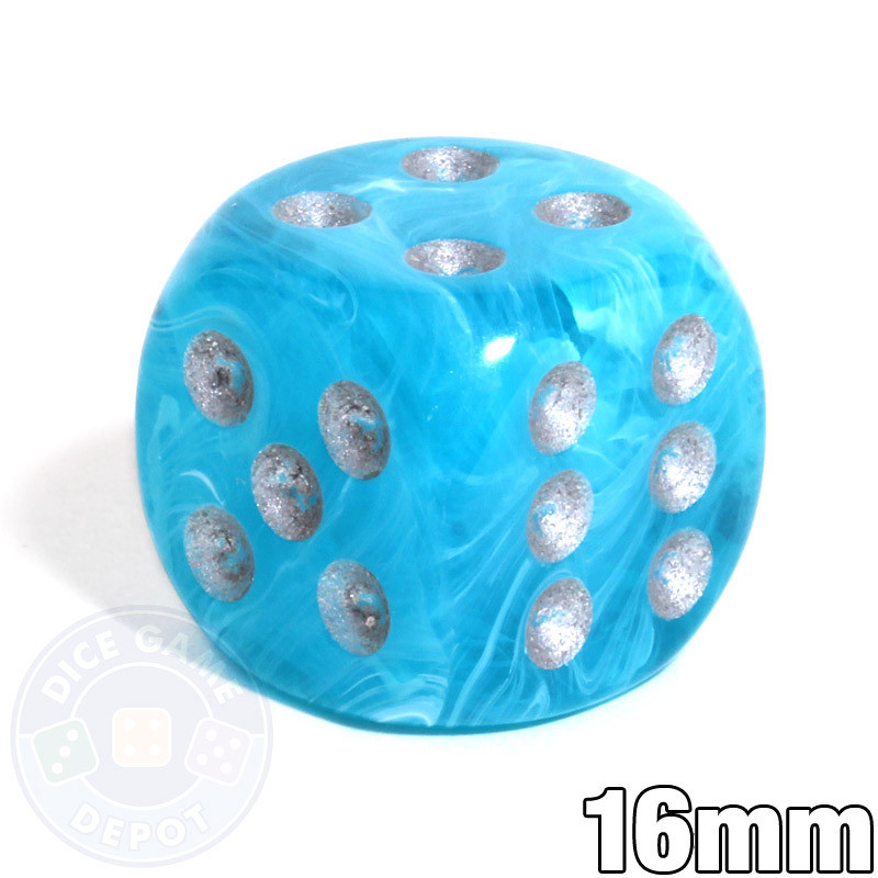 Cirrus Aqua 6-Sided Die – Swirling Blue and White | Dice Game Depot