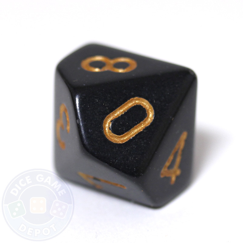 Opaque Black 10-Sided Dice (d10) with Gold Numbers | Dice Game Depot