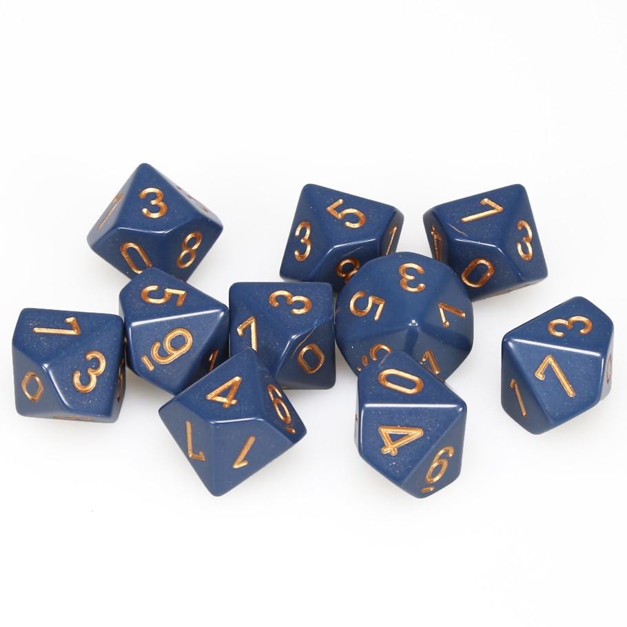 Opaque Dusty Blue 10-Sided Dice Set - Pack of 10 with Copper Numbers ...