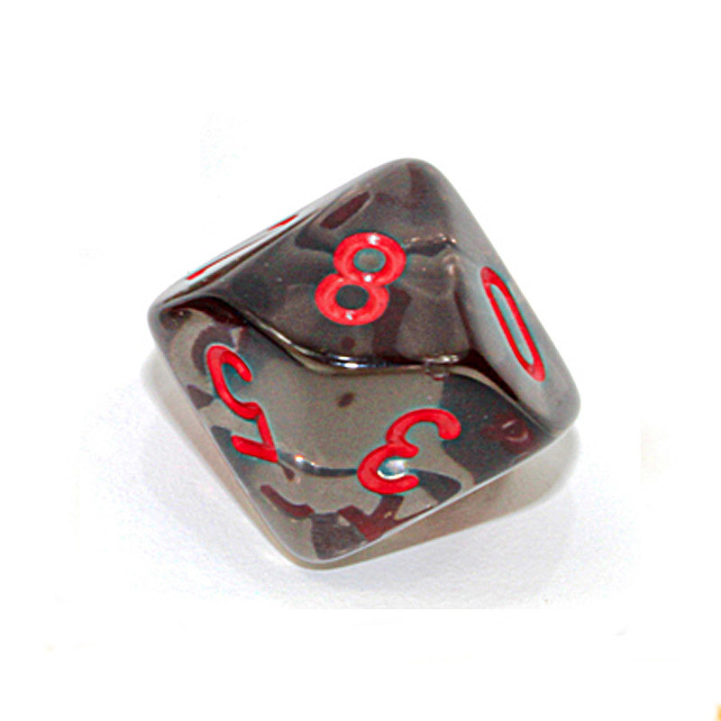 10-sided Translucent Dice - Smoke with Red Numerals | Dice Game Depot