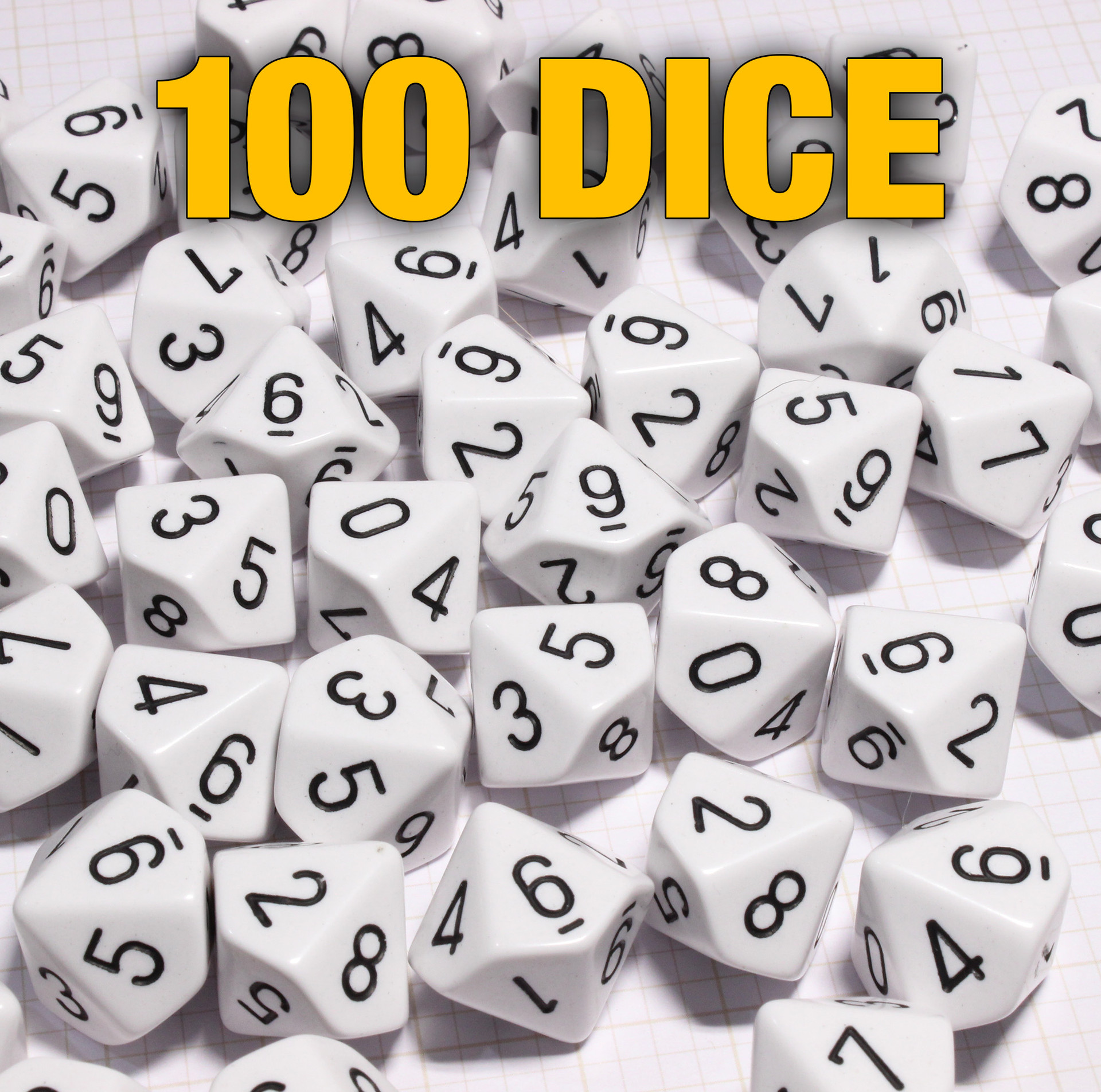 Set of 100 10-sided Opaque White Dice | Dice Game Depot