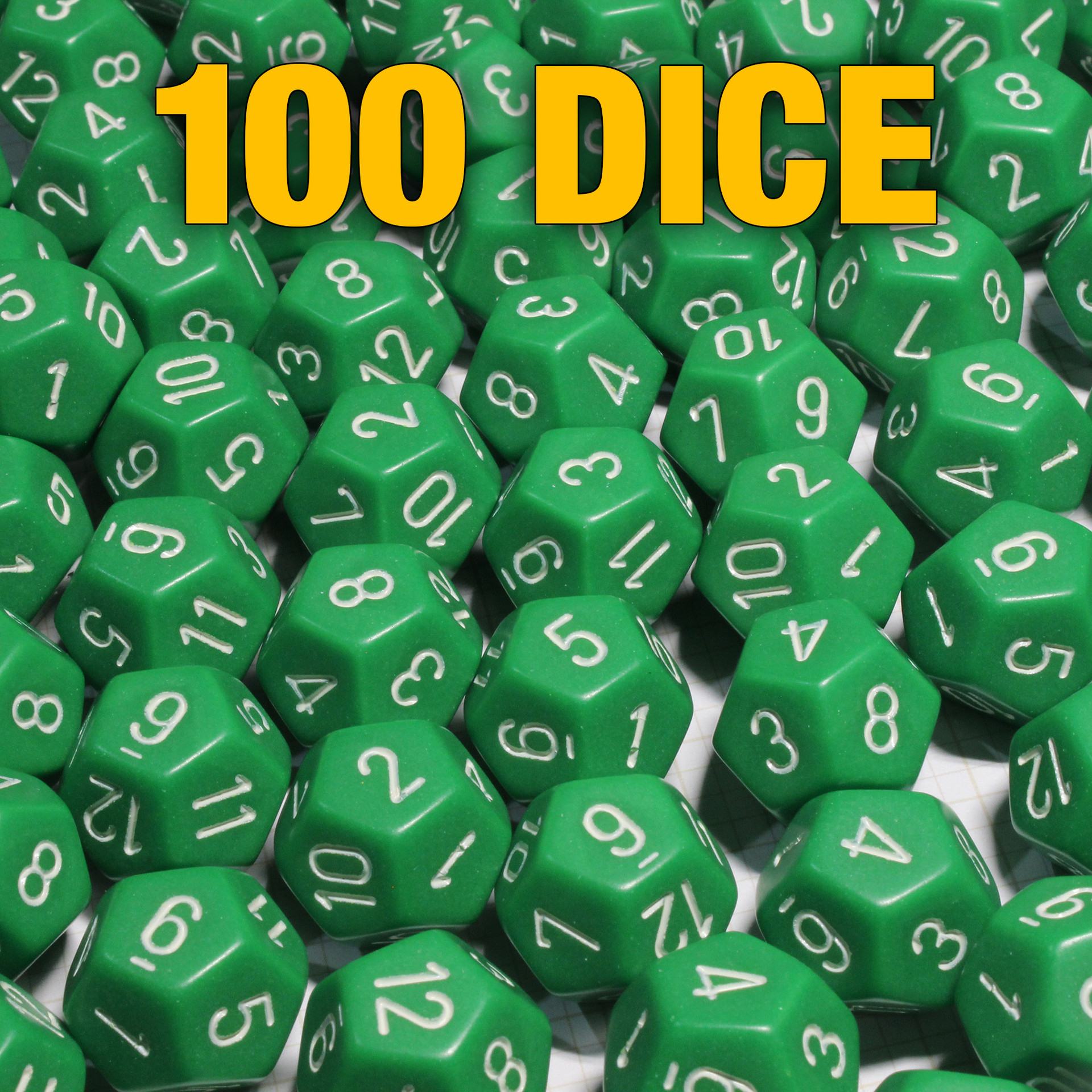 Set of 100 12-sided Opaque Green Dice | Dice Game Depot