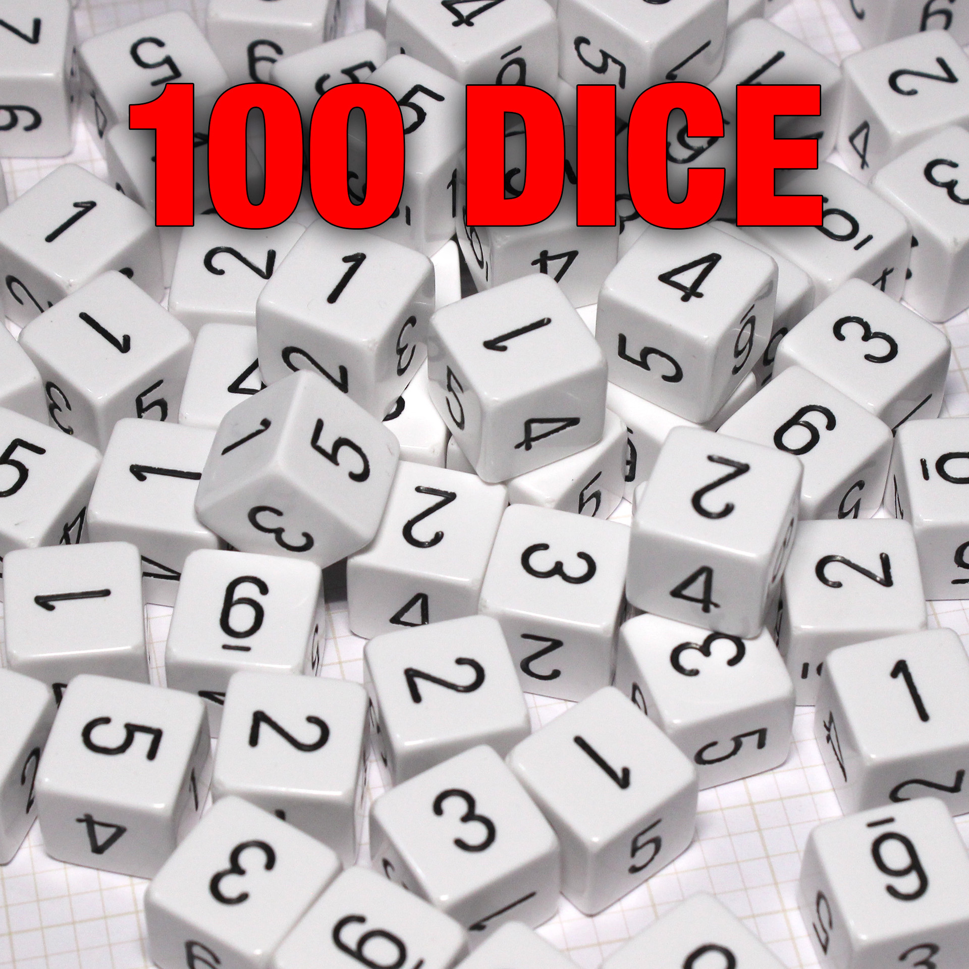 Set of 100 6-sided Opaque White Numeral Dice | Dice Game Depot