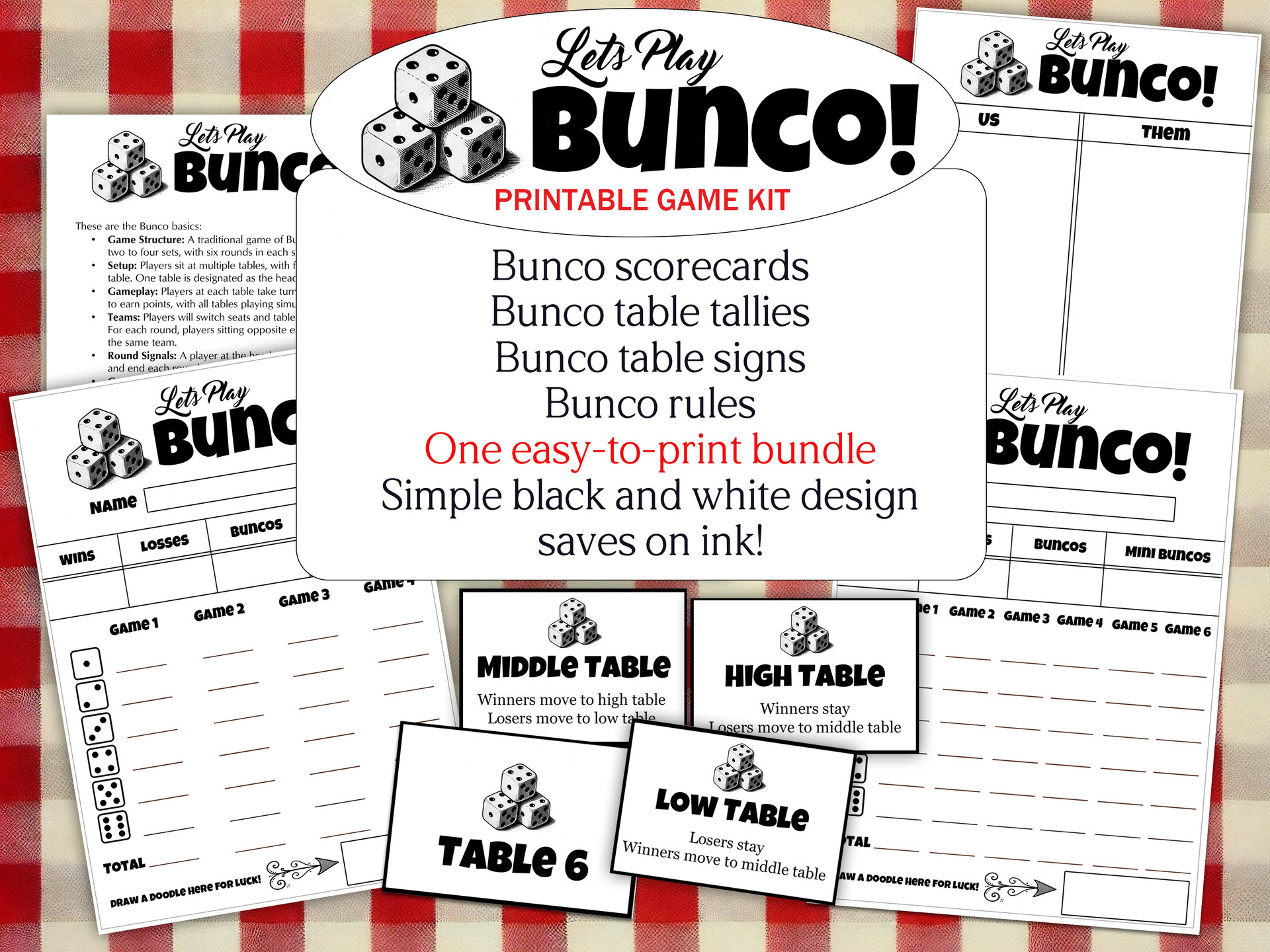 Gaming Supplies - Bunco - Bunco Printables - Dice Game Depot