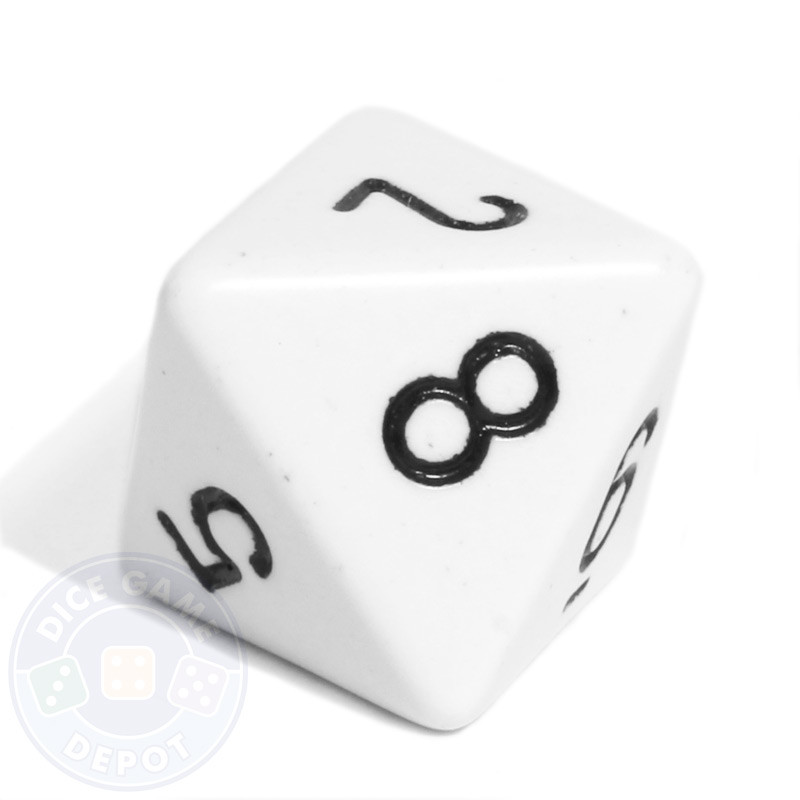 Black 8-sided Opaque Dice with White Numbers | Dice Game Depot
