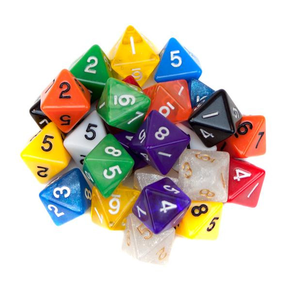 Pack of 25 Random d8 Polyhedral Dice in Multiple Colors - Dice Game Depot