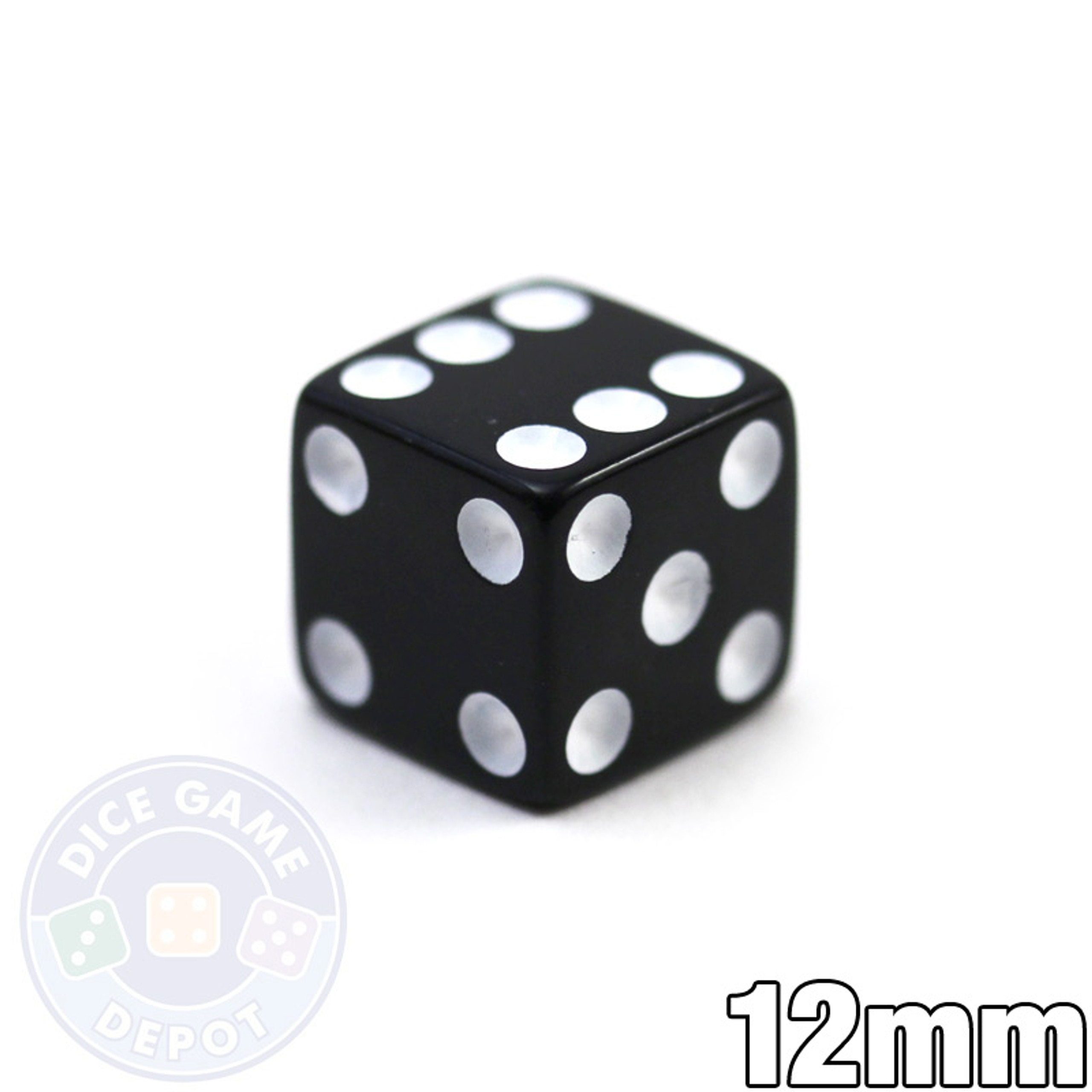 Opaque Round Corner Dice Black 12mm D6 Dice Game Depot