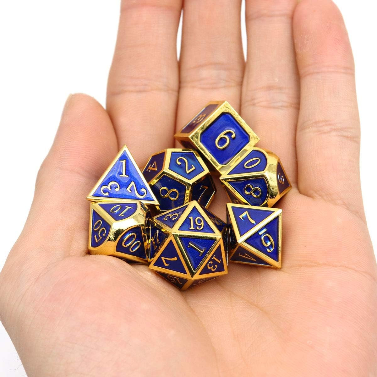Navy Blue Metal DnD Dice Set with Gold Numbers | Dice Game Depot