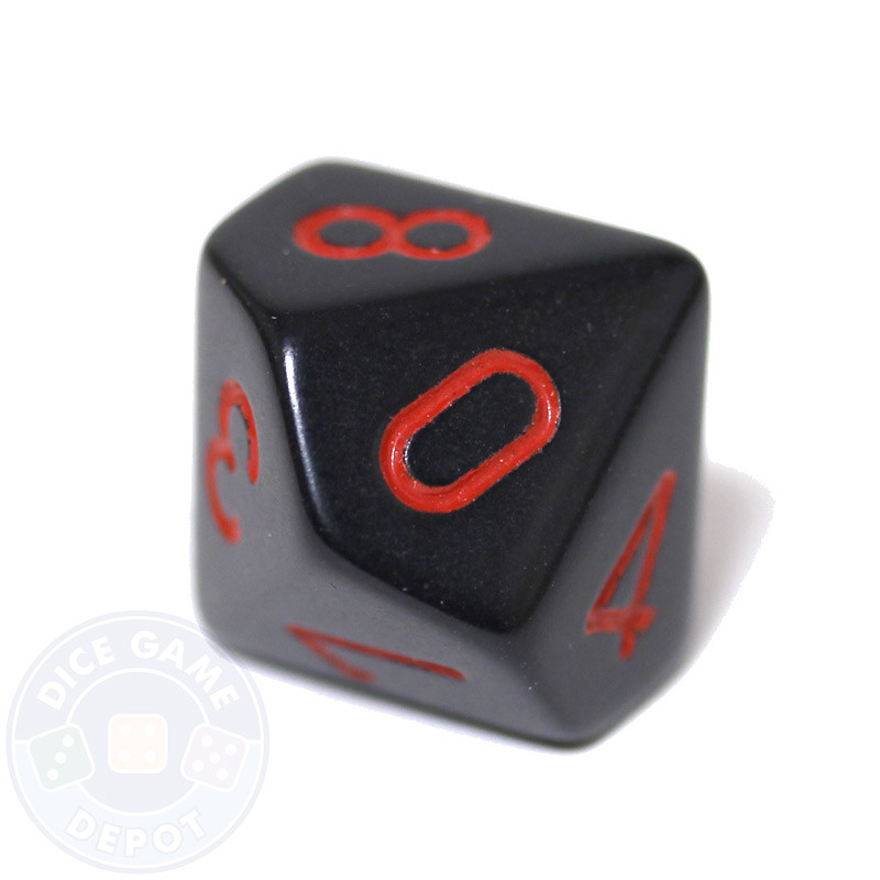 10-Sided Opaque Dice (d10) - Black with Red Numbers - Dice Game Depot