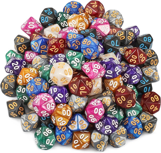 Pack of 100 10-sided Percentile Dice in 10 Colors | Dice Game Depot