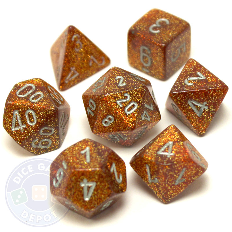Gold Glitter DnD Dice Set | Dice Game Depot