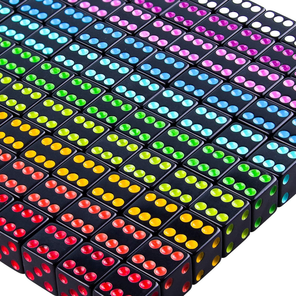 Set of 100 Black Dice with Spots in 10 Colors | Dice Game Depot