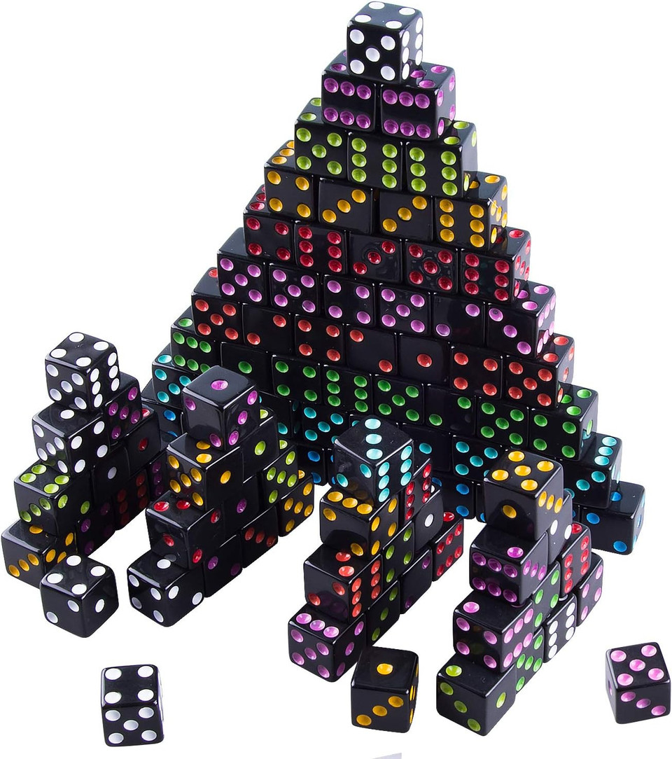 Set of 100 Black Dice with Spots in 10 Colors | Dice Game Depot