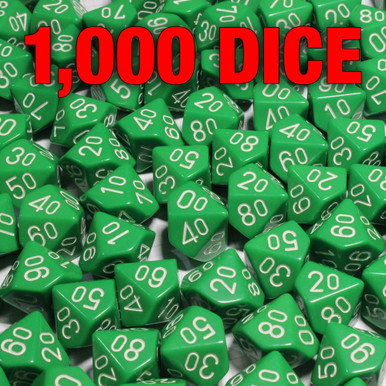 Set of 1000 10-sided Percentile Opaque Green Dice | Dice Game Depot
