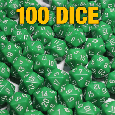 Set of 100 20-sided Opaque Green Dice | Dice Game Depot