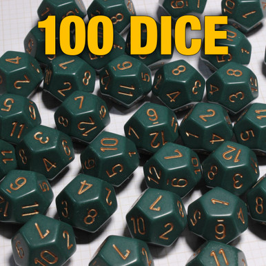 Set of 100 12-sided Opaque Dusty Green Dice | Dice Game Depot