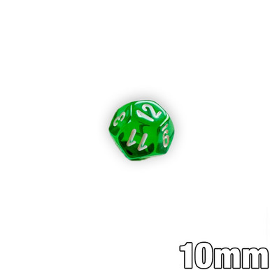 Mini 10mm Green 12-sided Translucent Dice | Dice Game Depot