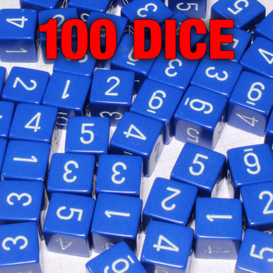 Set of 100 6-sided Opaque Blue Numeral Dice | Dice Game Depot