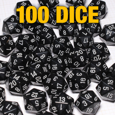 Set of 100 20-sided Opaque Black Dice | Dice Game Depot