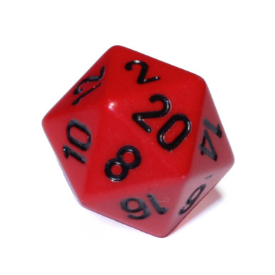 20-sided Opaque Red Dice with Black Numbers (d20) | Dice Game Depot