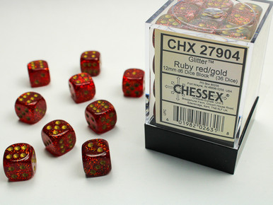 12mm Ruby Glitter Dice - Set of 36 | Dice Game Depot