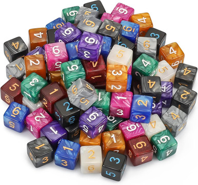 Pack of 100 Numeral 6-sided Dice in 10 Colors | Dice Game Depot