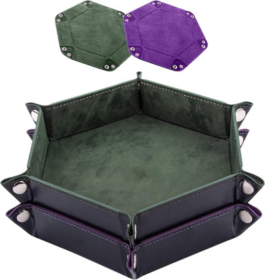 Two Folding Hexagon Dice Trays - Dark Green and Violet | Dice Game Depot