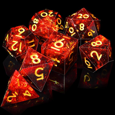 Sharp-Edge Flame Red TTRPG Dice Set | Dice Game Depot