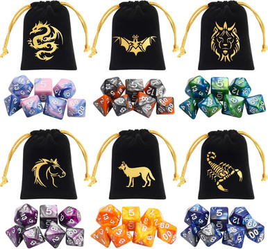 DnD Dice Set Starter Pack – 6 Polyhedral Sets with 6 Dice Bags | Dice ...