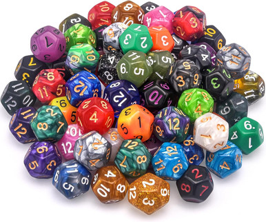 70-Pack of Assorted d12 Dice – Colorful Polyhedrals with Velvet Bag ...