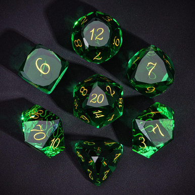Diamond-Cut Green Glass Dice Set | Dice Game Depot