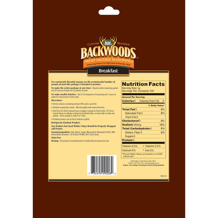 LEM Backwoods Sausage Seasoning - Breakfast - 25LBS of Meat - Presleys ...
