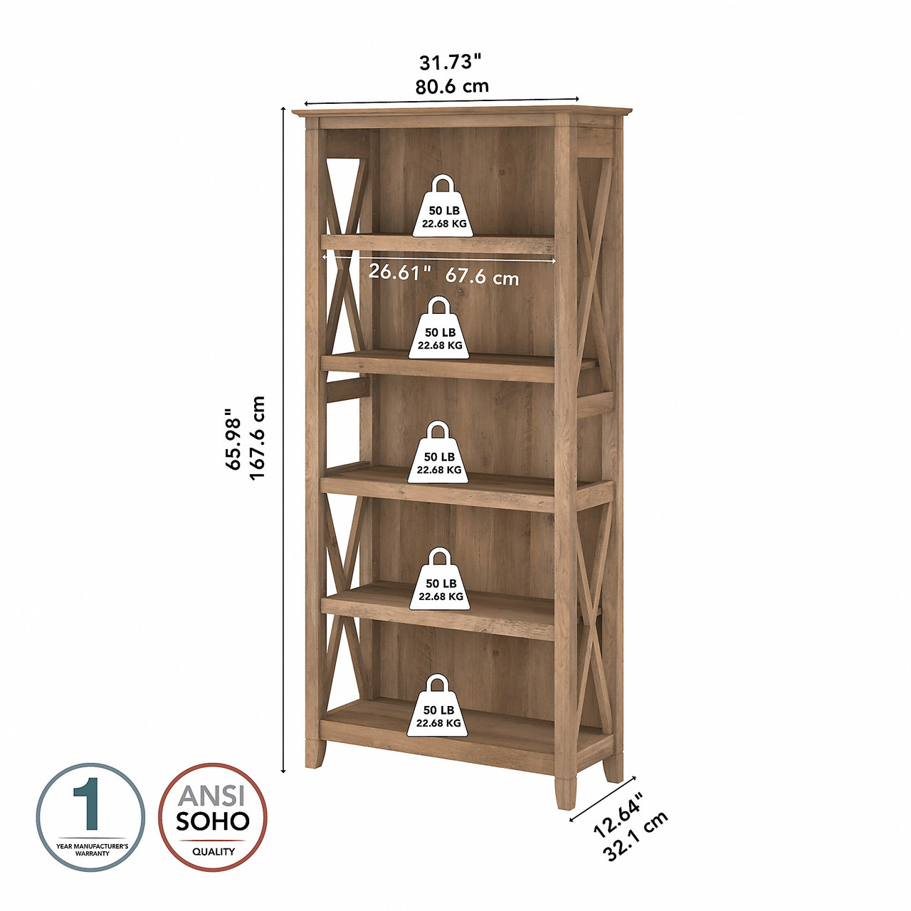 Bush furniture key west tall 5 shelf bookcase store