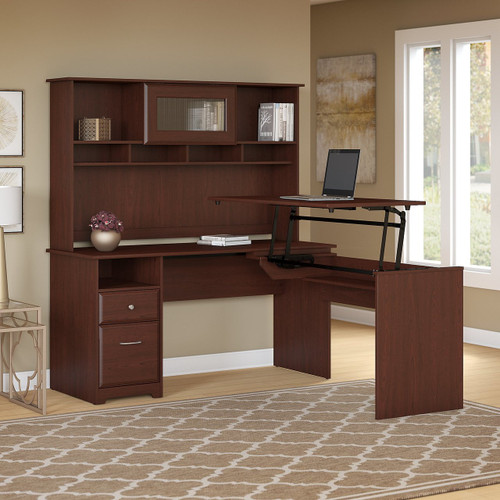 Bush CAB045HVC Cabot L-Shaped Sit to Stand Desk with Hutch 60"W 3 ...