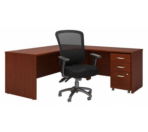 Bush Series C Mahogany 72W L Desk w File and Custom Comfort High Bk ...