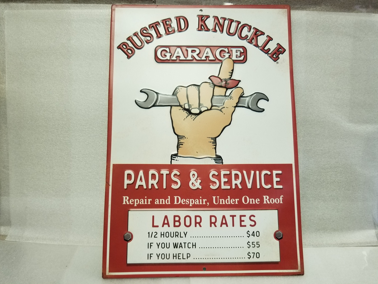 "BUSTED KNUCKLE GARAGE" Tin Sign - Annie Rooster's Sally Ann's Antiques ...
