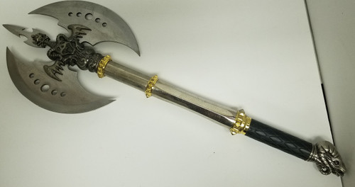 22" Malevolent Horned Demon Deity Double Headed Ram Axe/Fantasy Sword ...