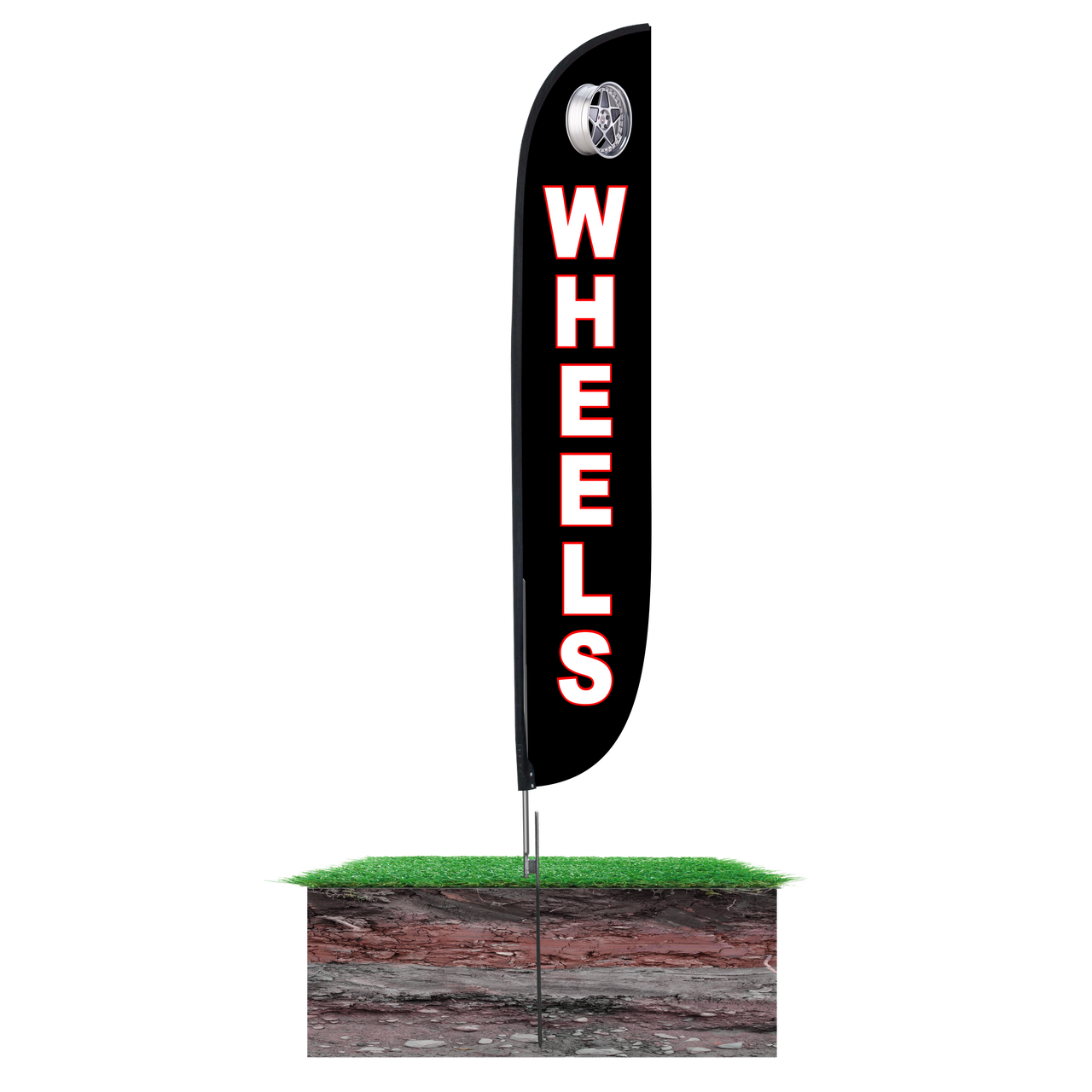 Wheels Feather Flag with Feather flag hardware