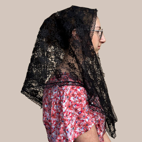 Sisters of Carmel: Hand-Made Traditional black lace chapel veil