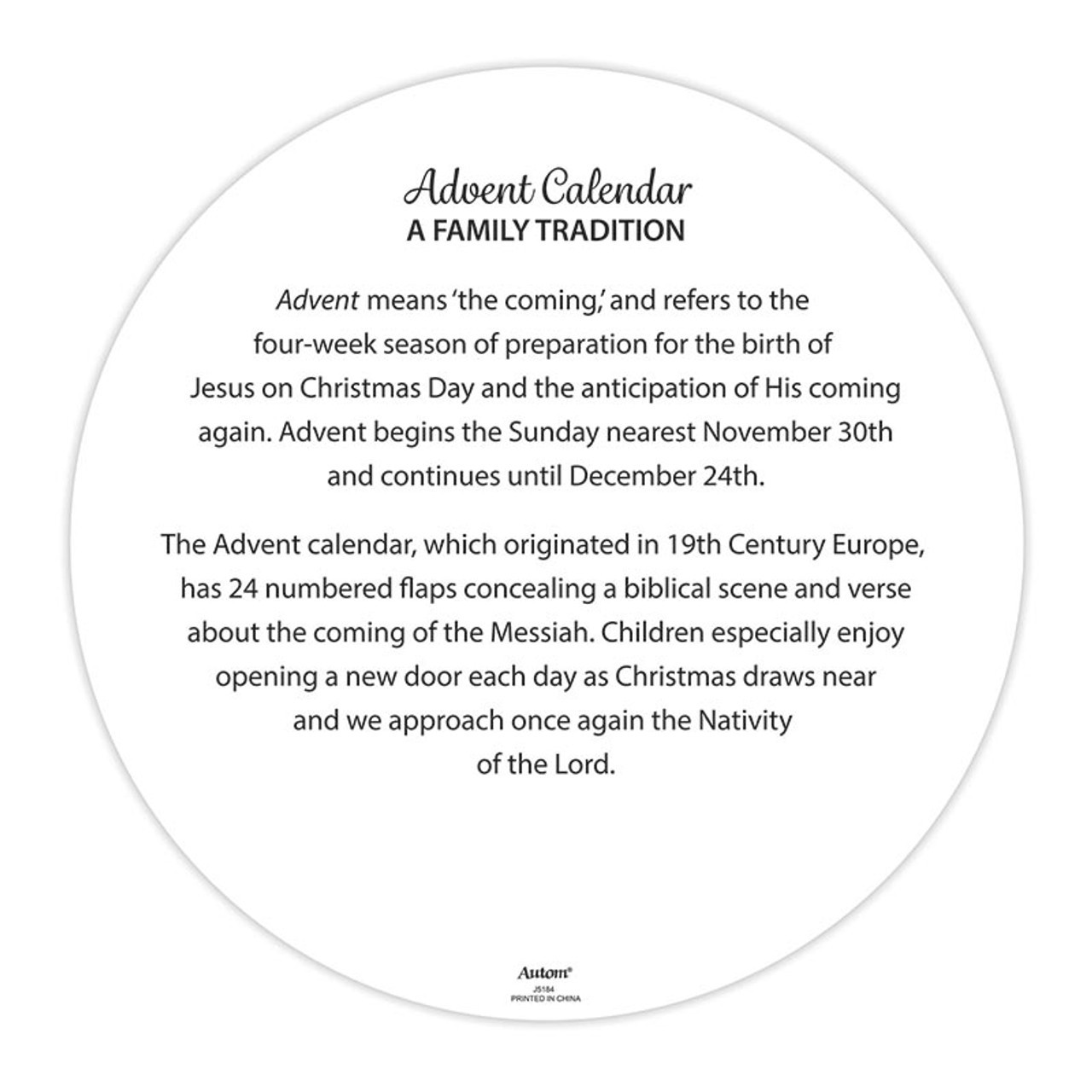 Sisters of Carmel: Peace on Earth Round Advent Calendar