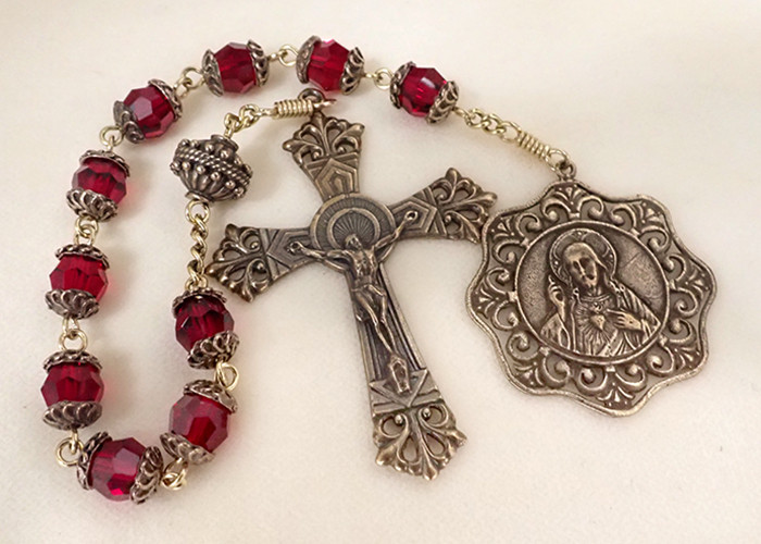 Ruby Crystal 1-decade Sacred heart Rosary
