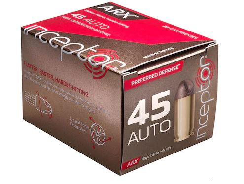 Inceptor .45 acp 118 Grain ARX Polycase 20 Rounds / Box Ammo - Abide Armory