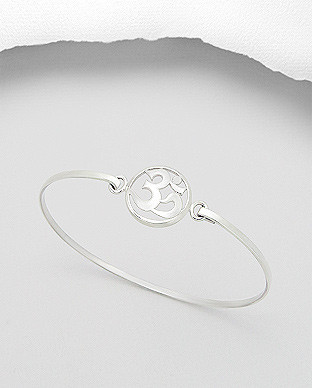 Sterling Silver Om Bangle Bracelet - Bountifuls Boutique