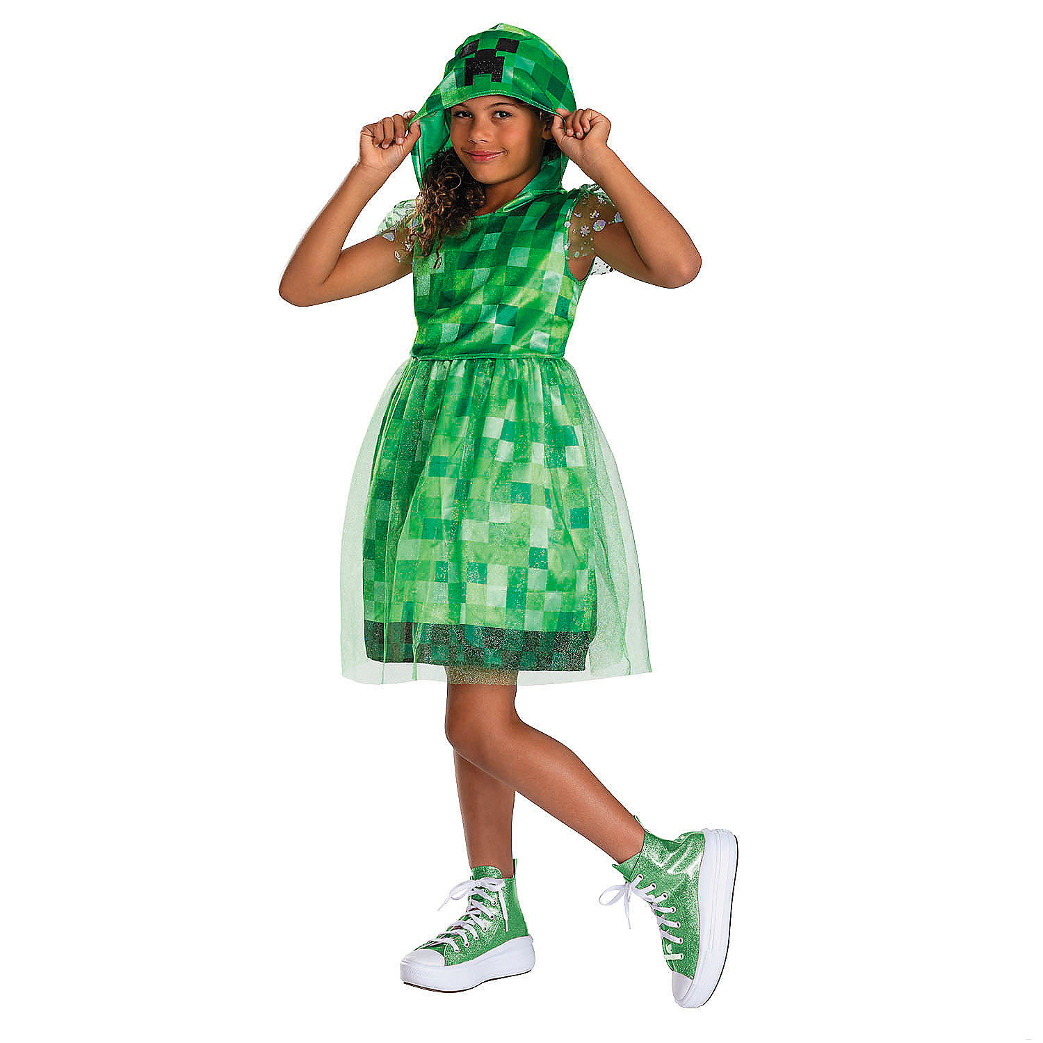 Kids Minecraft Creeper Hooded Dress Costume