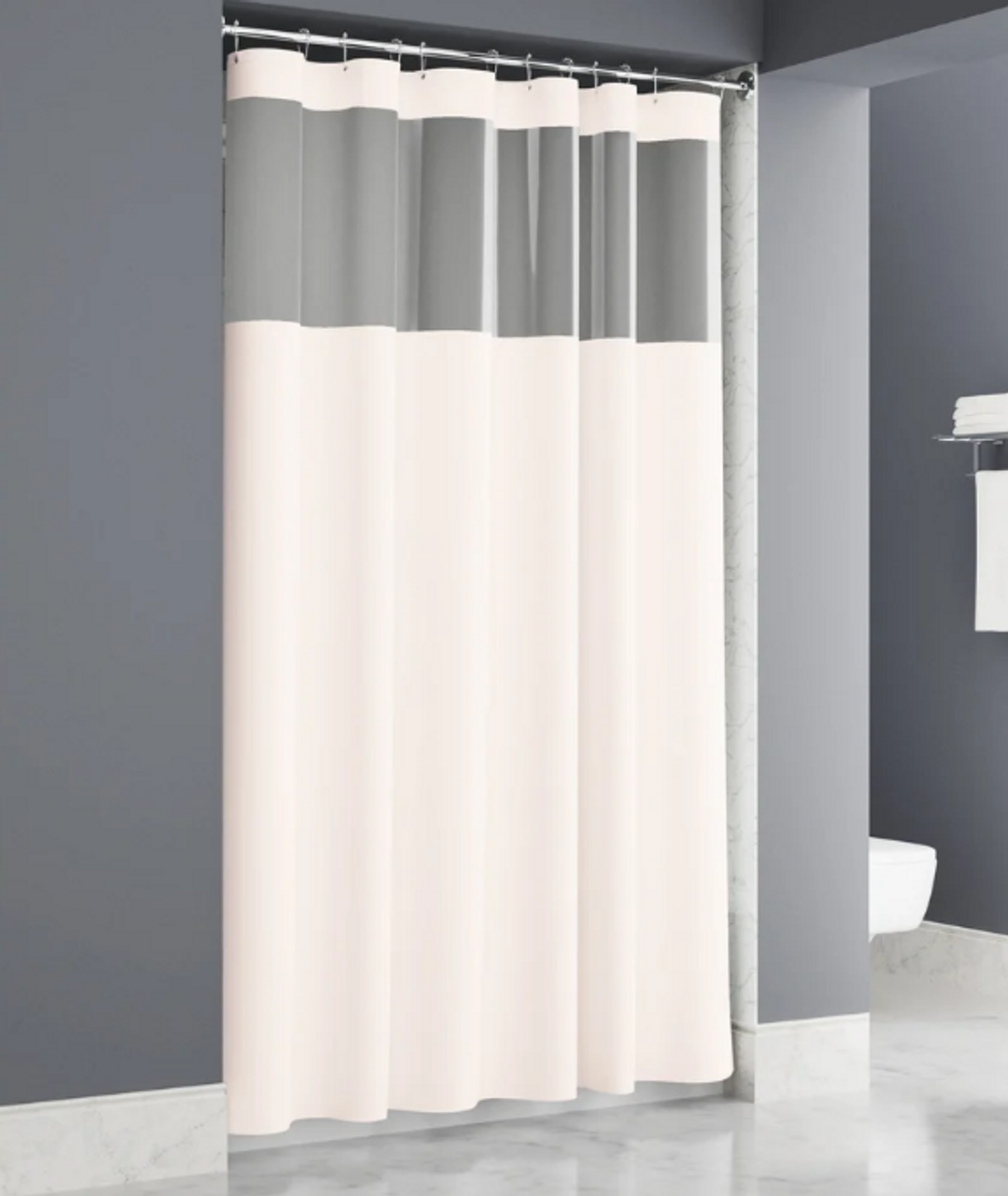 Plainweave Shower Curtain With Window, Beige