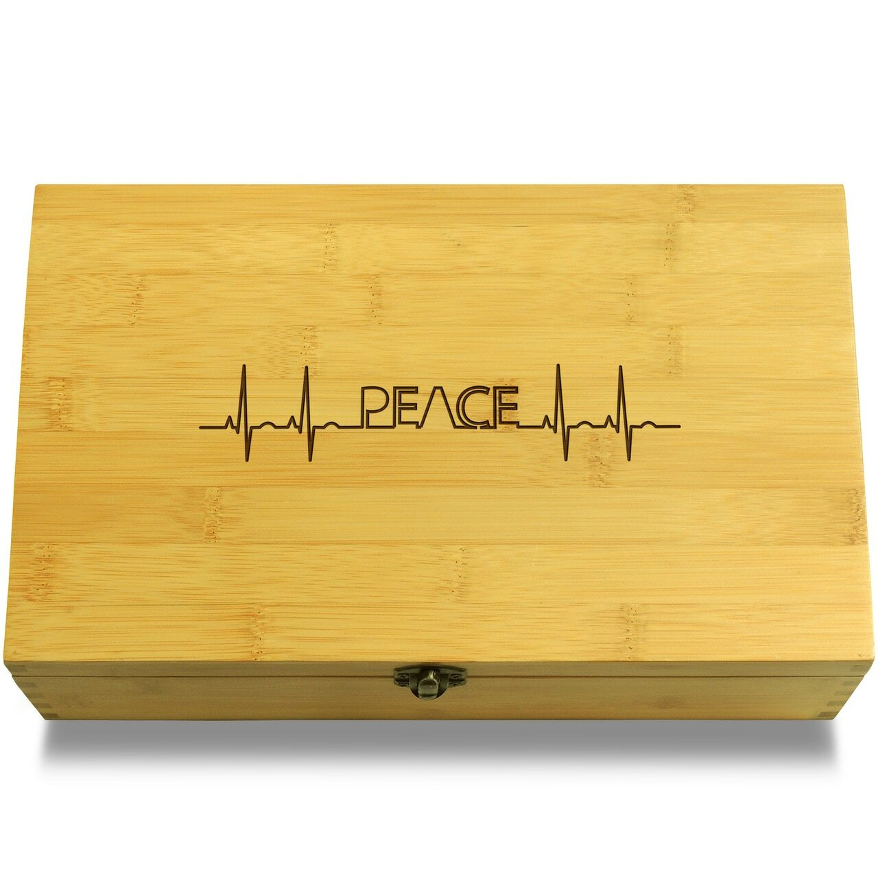 Peace EKG Life Line Symbol Multikeep Box Adjustable Bamboo Wood ...